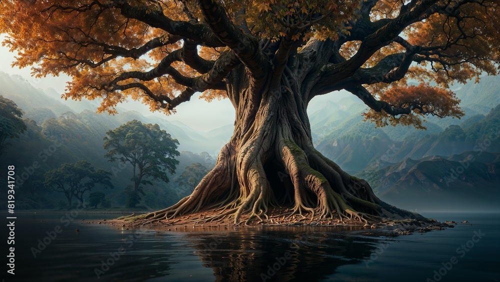 AI generated digital art of an ancient tree Stock Illustration | Adobe ...