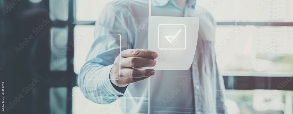 Checklist concept, Businessman mark checkboxes, Survey form, check ...