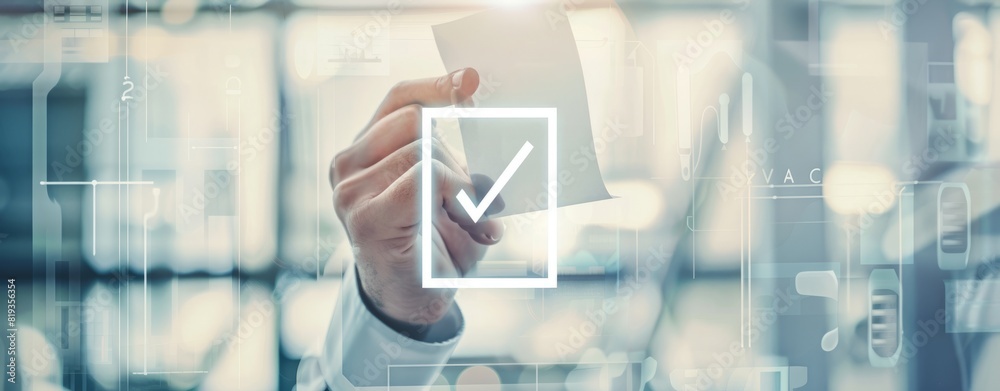 Checklist concept, Businessman mark checkboxes, Survey form, check ...