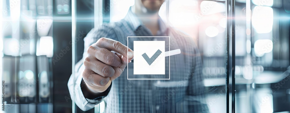 Checklist concept, Businessman mark checkboxes, Survey form, check ...