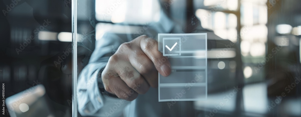 Checklist concept, Businessman mark checkboxes, Survey form, check ...