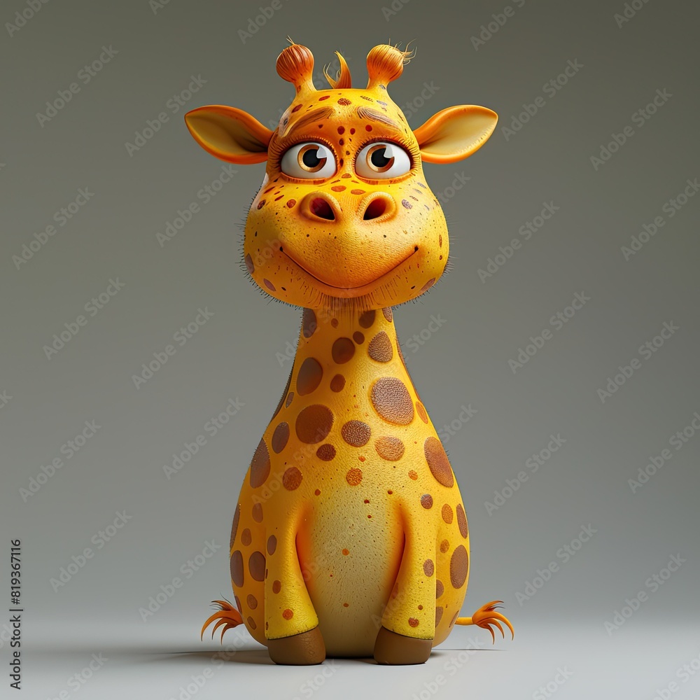 ภาพประกอบสต็อก Chubby, cute, furry, big-bellied giraffe, funny facial ...