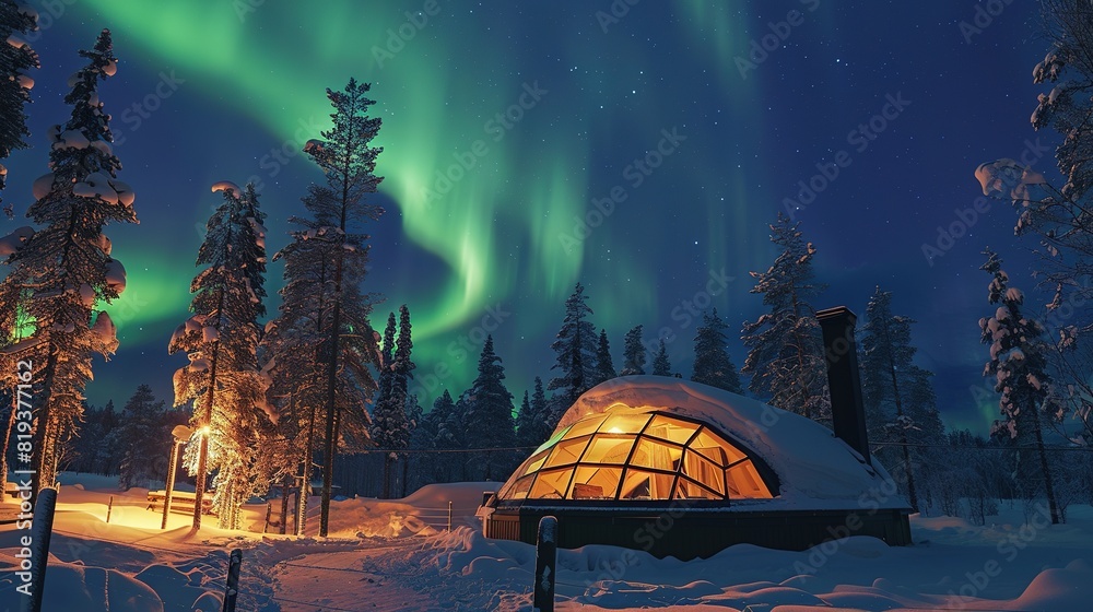 SAARISELKÃ„, Lapland, Finland Glass igloo at Kakslauttanen Arctic Resort in northern Finland ...