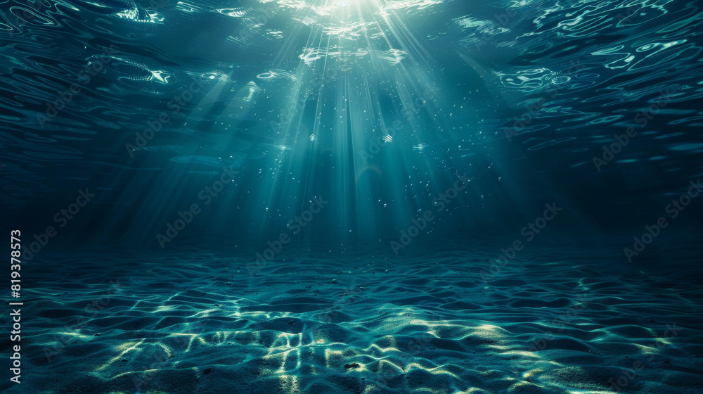 Underwater background with sunlight shining through the water surface ...