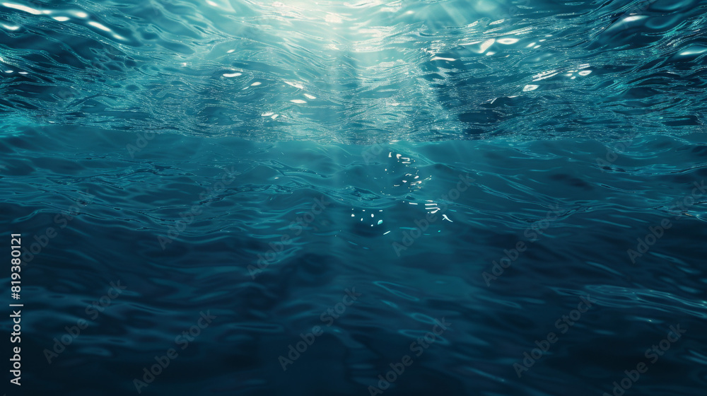 Underwater background with sun rays shining through the water surface ...