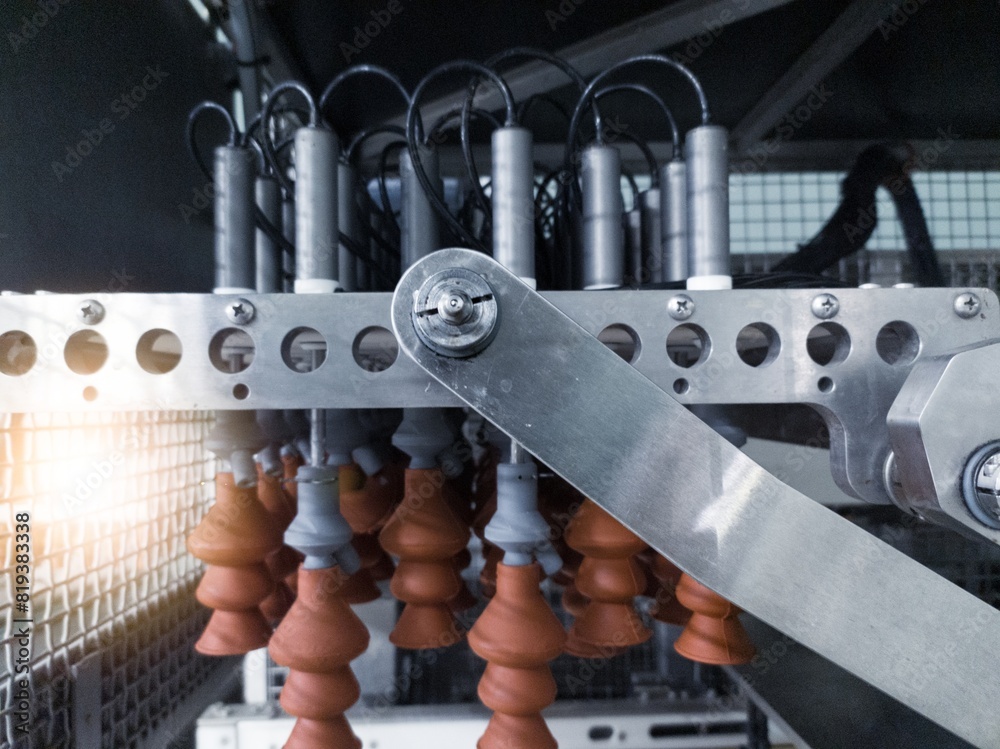 The suction cups eggs on the poultry hatchery machine for eggs candling ...