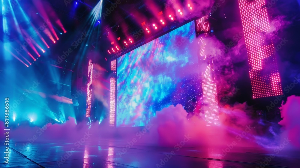 A dynamic concert stage background with vibrant lights, smoke effects ...