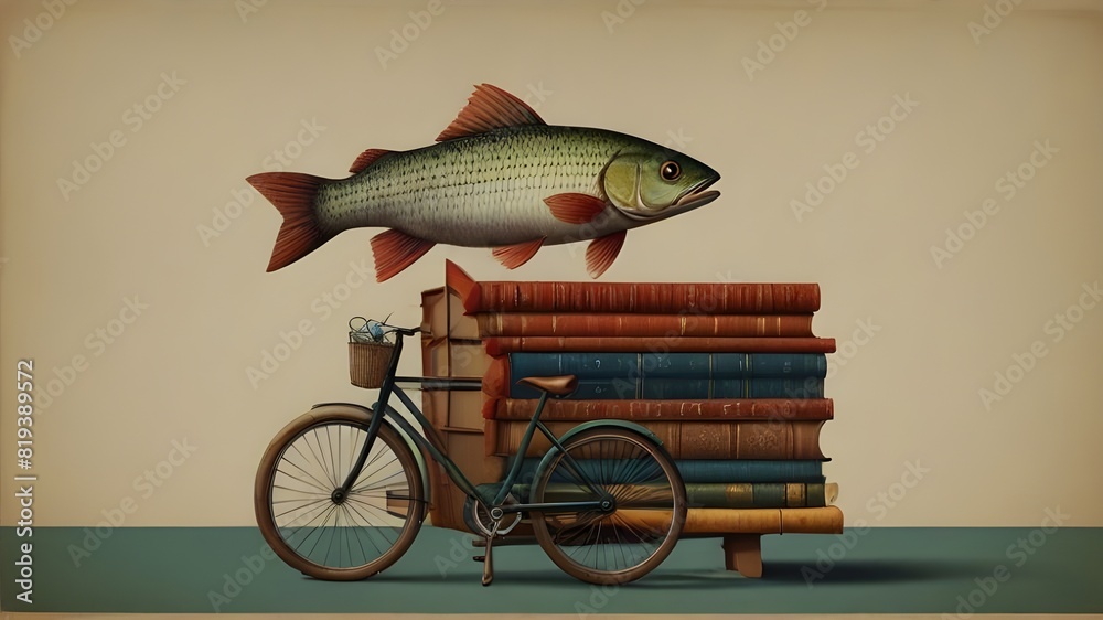 Renaissance artwork of A fish riding a bicycle Stock Illustration ...