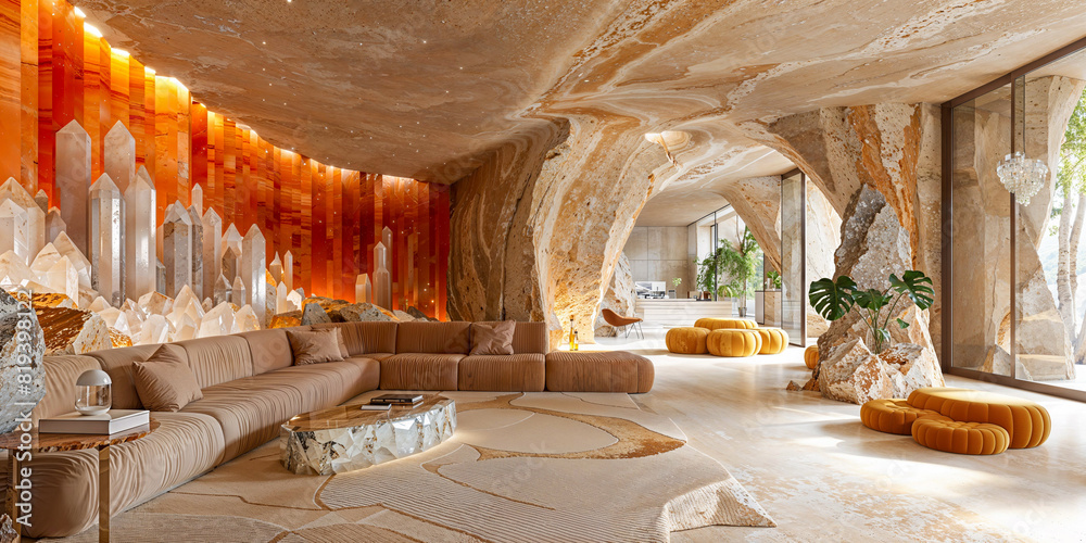 Crystal quartz living room interior design, underground, luxury fantasy ...