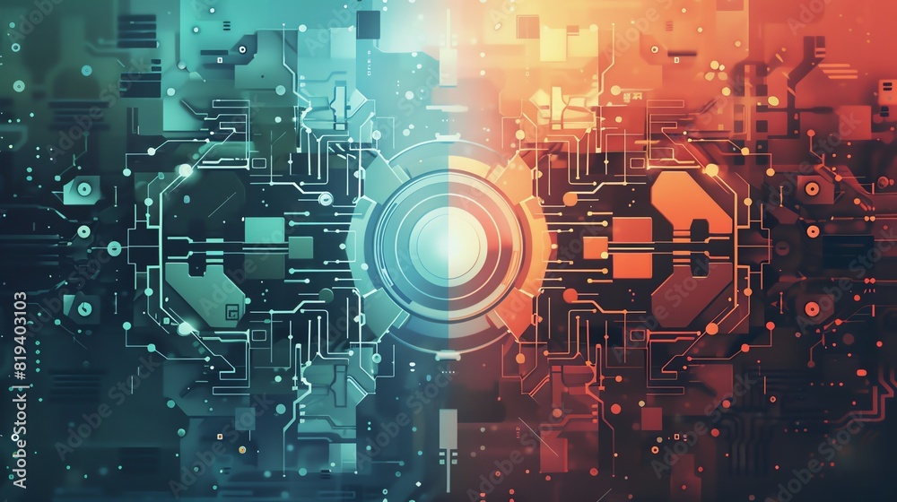 technology flat design front view cybersecurity theme water color Split ...