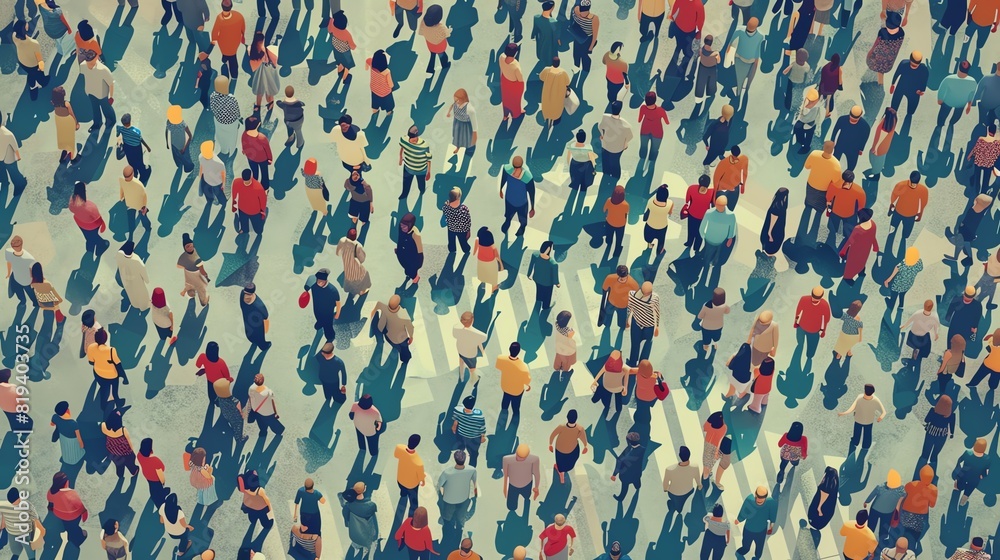 people flat design top view crowd theme animation vivid Stock ...