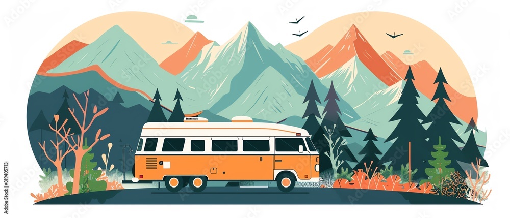 travel flat design front view adventure theme cartoon drawing Triadic ...