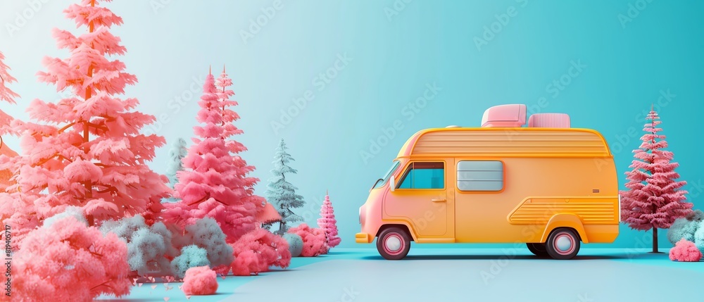 travel flat design front view road trip theme 3D render Split ...