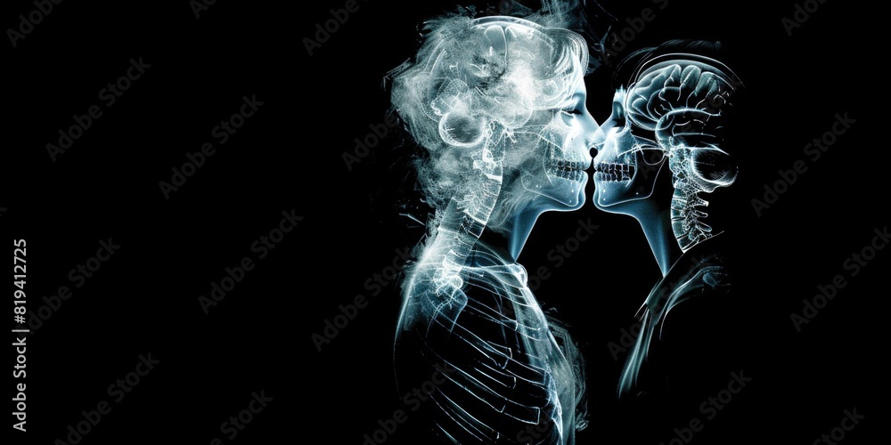 X-ray vision concept art depicting two humans kissing - black ...