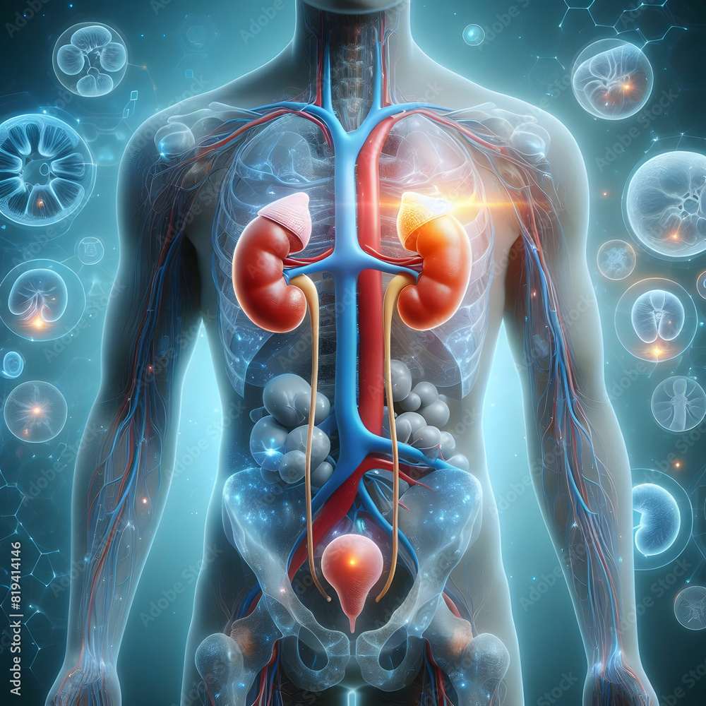 3d rendered illustration of a human kidney. kidney failure, human liver ...