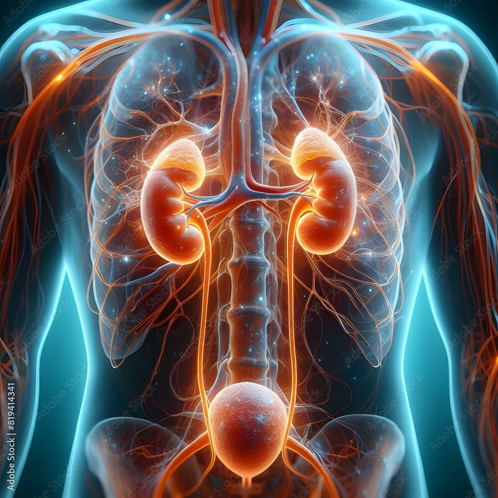 3d rendered illustration of a human kidney. kidney failure, human liver ...