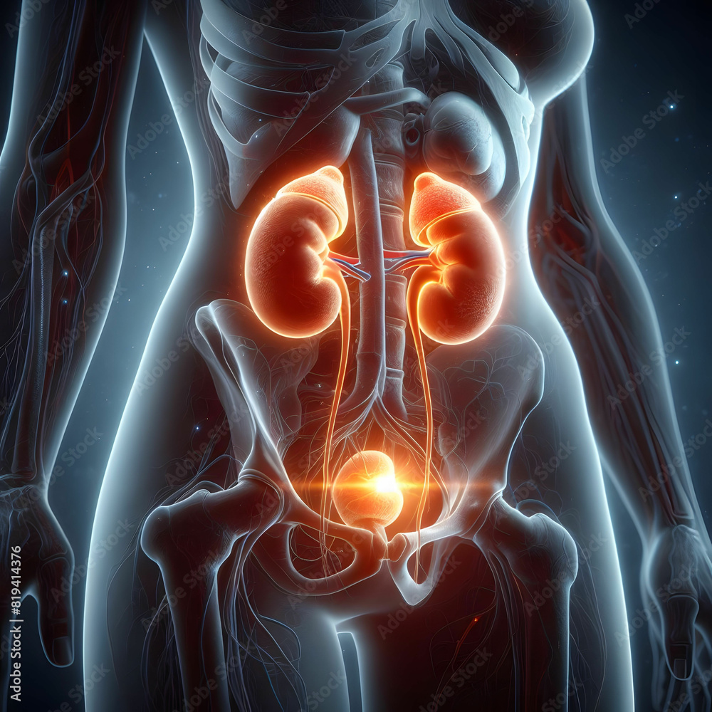 3d rendered illustration of a human kidney. kidney failure, human liver ...