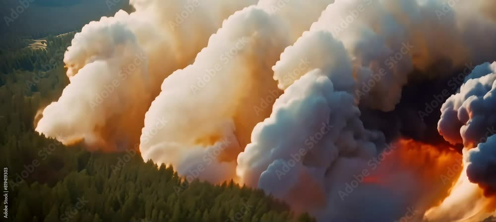 an aerial view capturing the severity of a forest fire, showcasing the ...