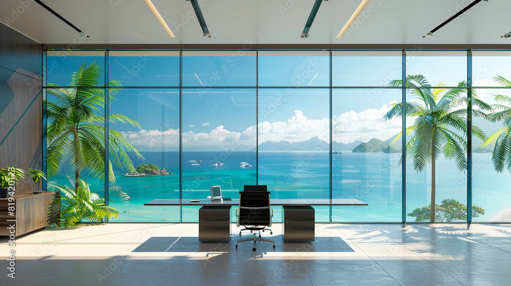 Perfect office location with the caribbean sea view. Concept photo of ...