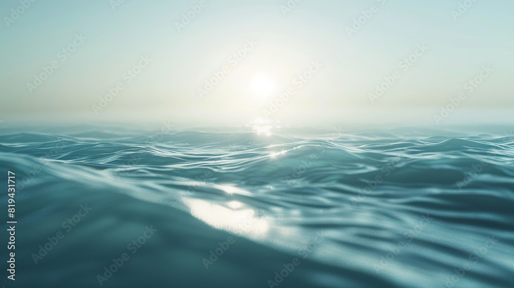 World ocean day, seascape global wavy fish diving under bottom surface ...