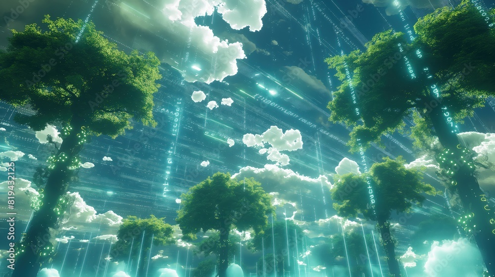 A digital forest where trees are formed from cloud data structures ...