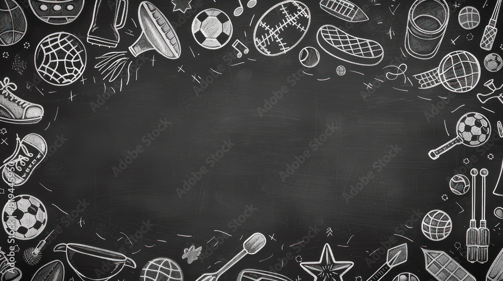 Chalkboard Sports Mania: Icons of Excitement on a Dynamic Canvas Stock ...