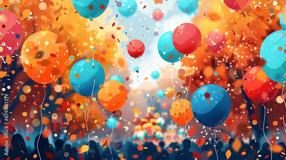 Thanksgiving parade clipart with balloons, floats, and a crowd of ...