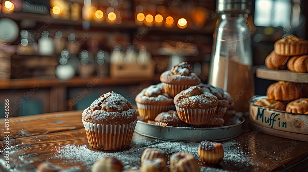 Show the process of making the "Banana Muffin" against an kitchen. Keep ...