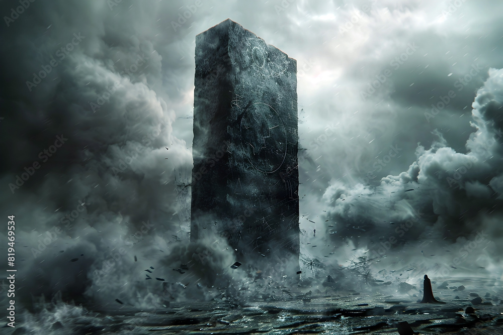 Towering Cthonic Monolith Etched with Eldritch Sigils Stands Ominously ...
