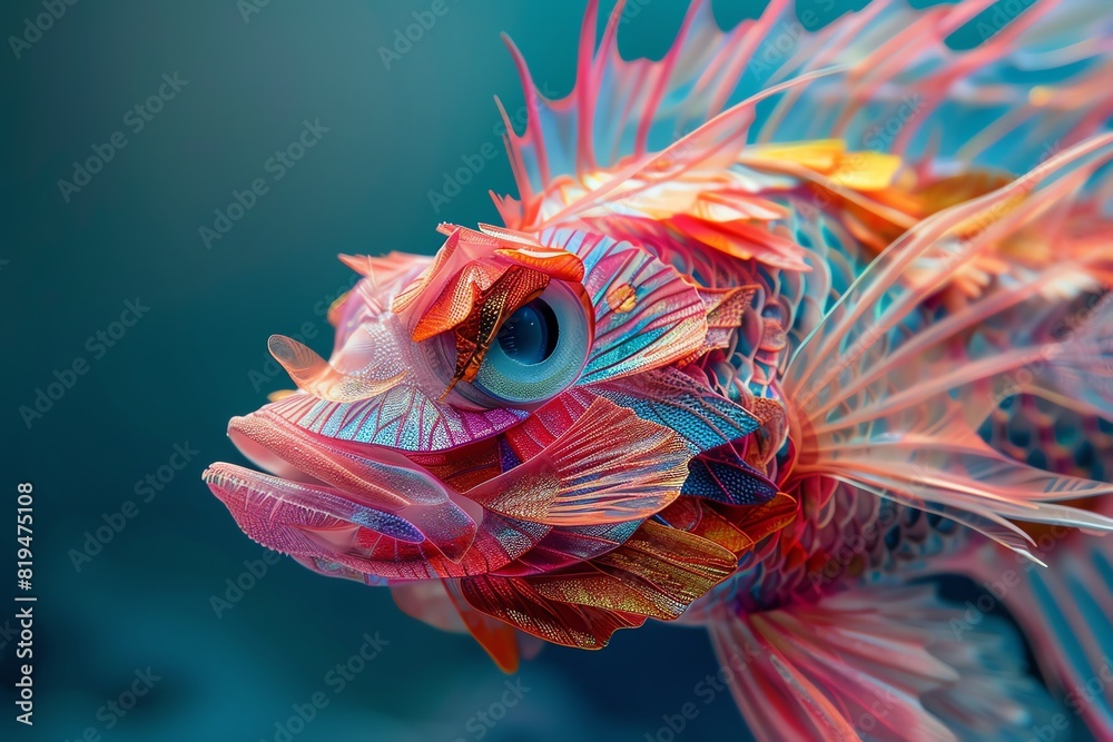 Fashionable fish adorned in vibrant 3D garments, a closeup view ...