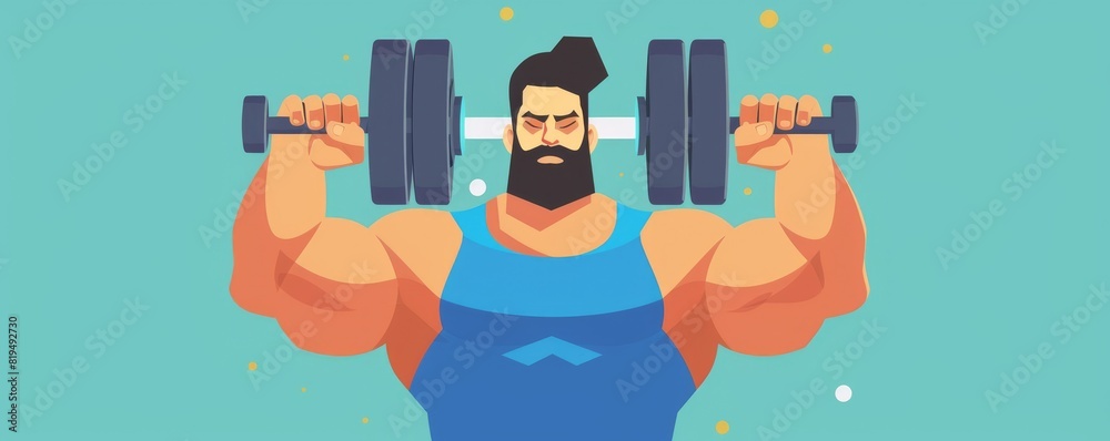 Fit and strong flat design front view fitness theme cartoon drawing ...