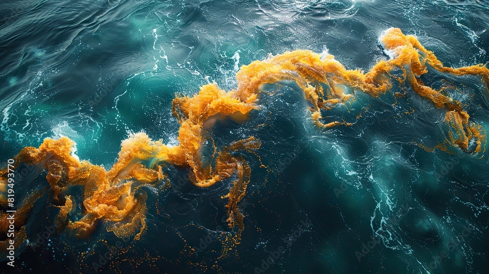 An image of an oil spill spreading across the ocean's surface ...