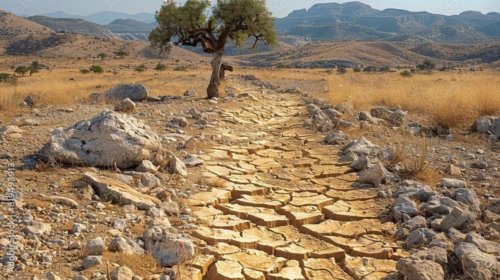 A photo of a parched and cracked desert landscape, highlighting the ...