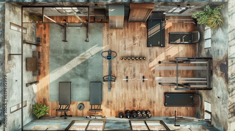 Building a home gym flat design top view workout theme water color ...