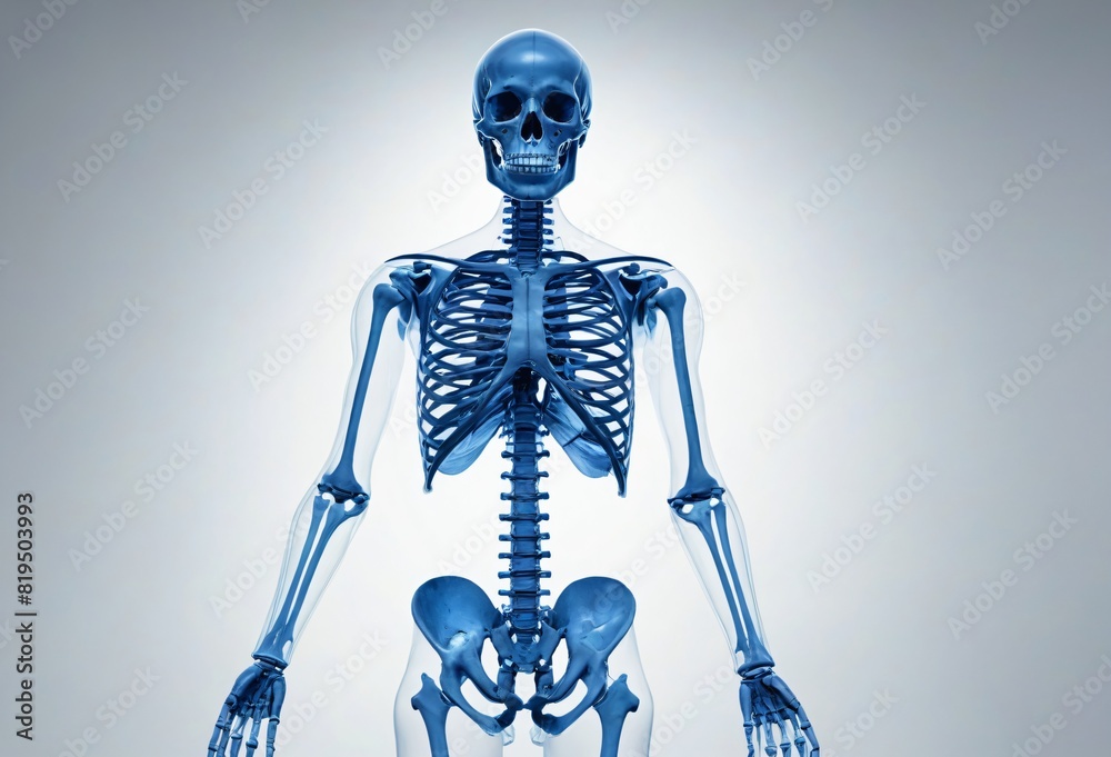 3D Anatomical Skeleton Illustration with Blue Highlighting, a detailed ...