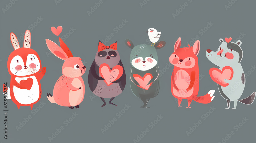 Funny Animal in Love Feel Passion at Valentine Day ,A set of cute ...