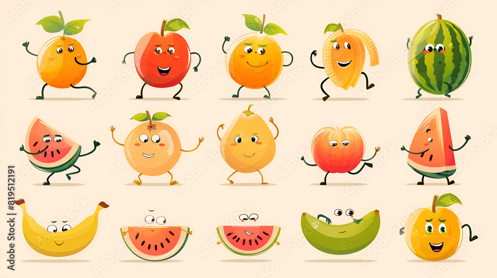Cartoon mascot fruit Retro fruit character with legs and hands, cute ...