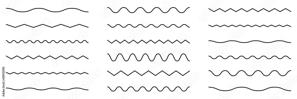 Wave line and wavy zigzag pattern lines. Vector black underlines ...