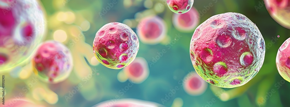 A close-up, high-resolution image of colorful, abstract cells under a ...