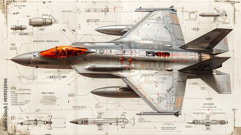 Architectural Diagram of an Advanced Fighter Jet Engineering Components ...