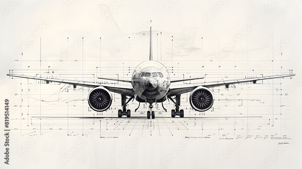 Engineered Precision Blueprint Style of an Aircraft Empennage Structure ...