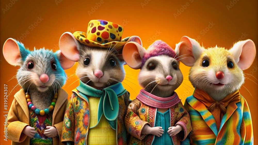 Creative animal concept. Group of mouse mice in funky Wacky wild ...