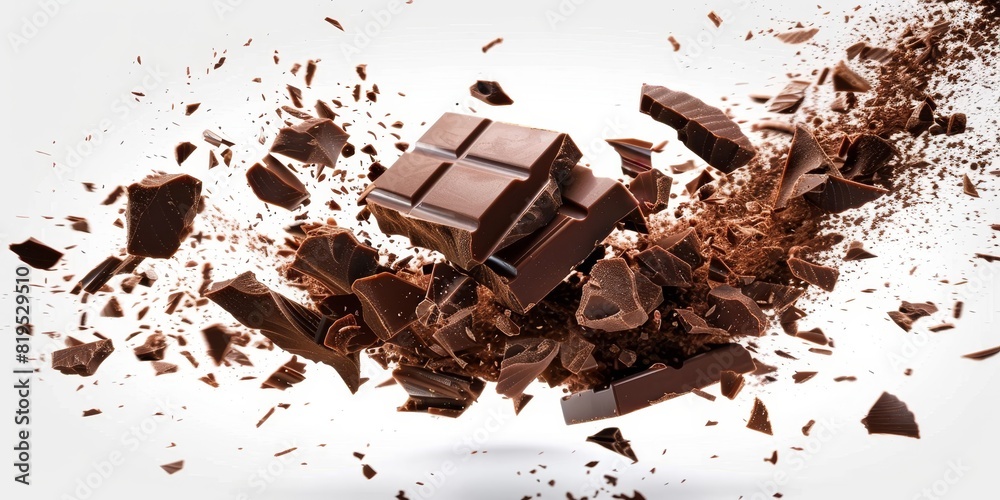 Chocolate bar piece explosion chunk candy broken isolated milk cocoa ...