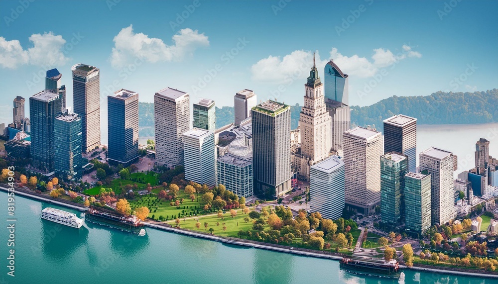 A small busy town surrounded by tall buildings map isometric 3D render ...