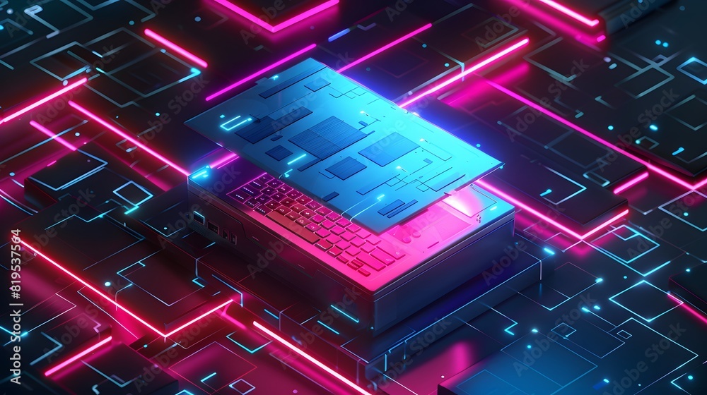 Isometric 3D render of a new laptop package, showcasing a modern, sleek ...
