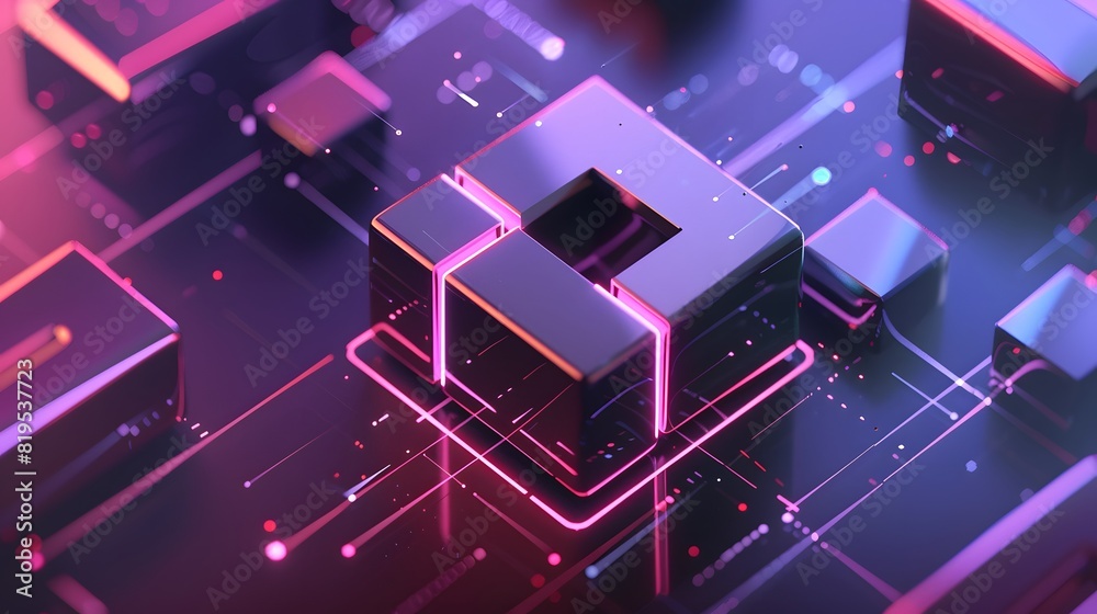 Isometric 3D render of a futuristic logo with sleek, metallic lines and ...
