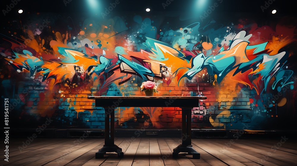 podium background with colorful graffiti, in an urban street setting ...