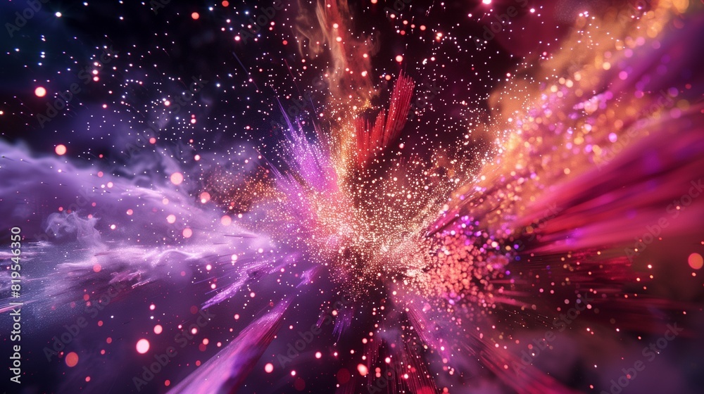 A stunning display of kinetic energy and colorful particles, captured ...