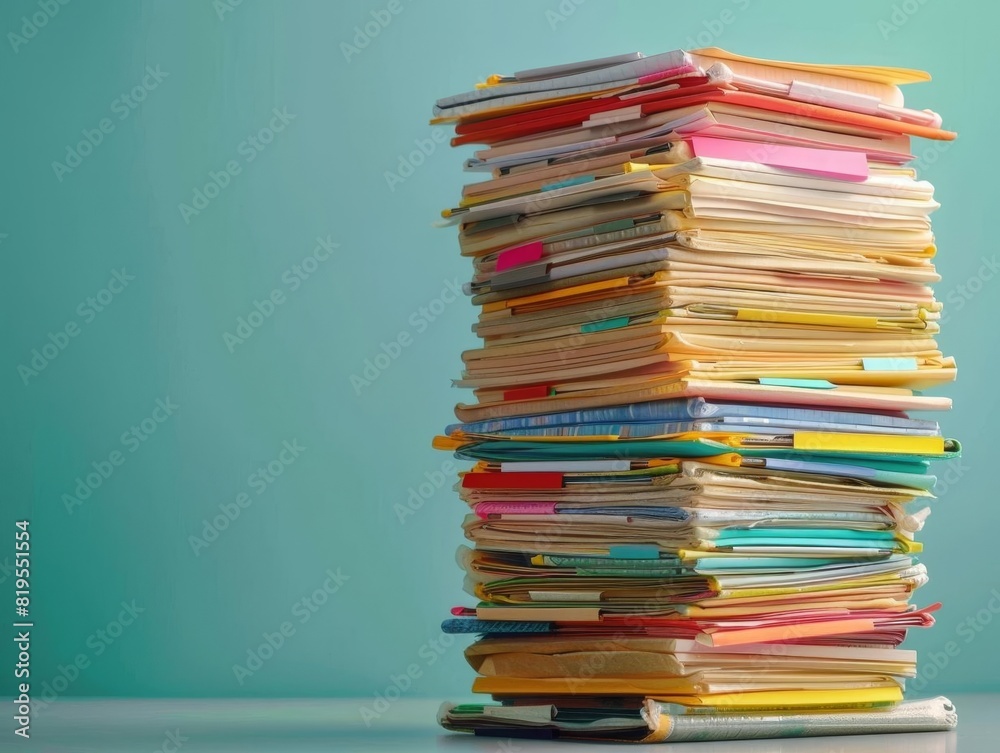 Stack of documents growing day by day, copy space, workload, vibrant ...