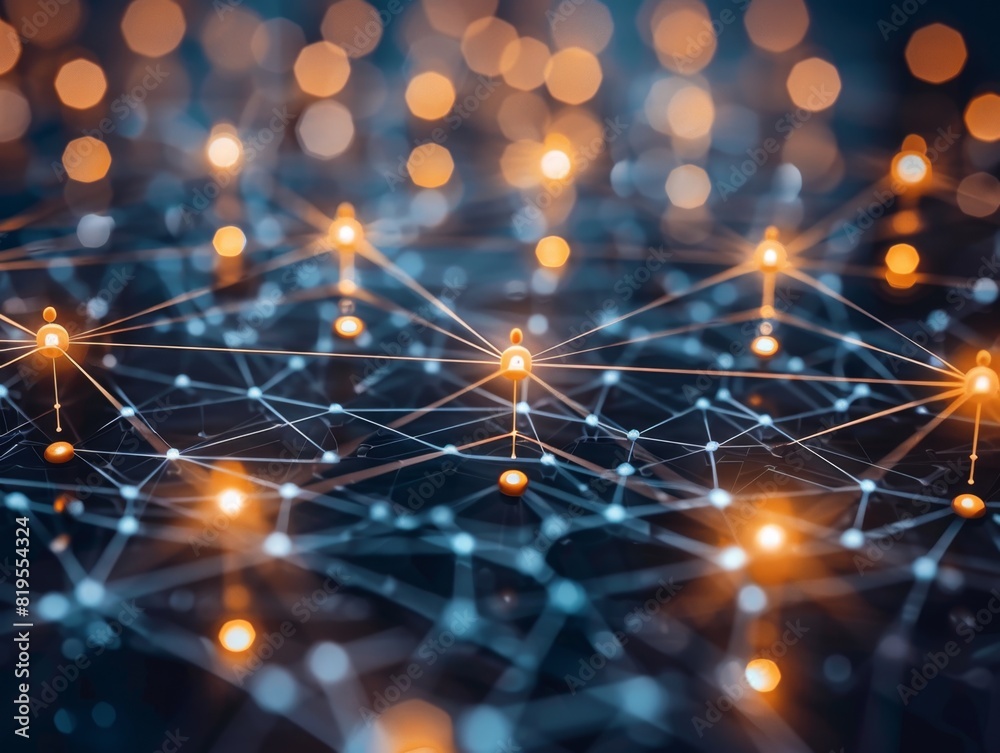 Abstract image of a neural network with glowing nodes and connections, symbolizing artificial ...